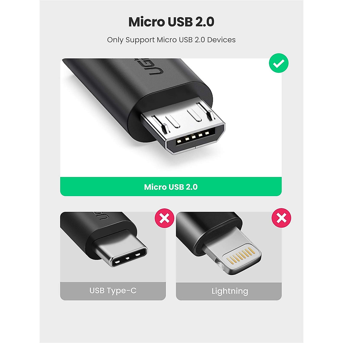 UGREEN Micro USB 2.0 OTG Cable On The Go Adapter Male Micro USB to Female USB Compatible with Samsung Phone S7 S6 Edge S4 S3 LG G4 Controller Android Windows Smartphone Tablets 4 Inch Black
