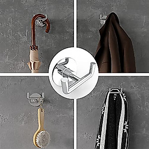 Ruacq Adhesive Double Towel Hook Chrome Round Base Bathroom Robe Towel Holder Hand Towel Hanger Stainless Steel and Zinc Alloy Modern Wall Mounted or Self-Adhesive