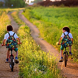 RHCPFOVR Drawstring Backpack for Kids - Dinosaur Bags for Girls Gym Dance Beach Swim Travel Bag With Two Water Bottle Holder