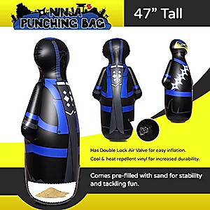 INFLATABLE DUDES Ninja (Nobi) 47 Inches -Kids Punching Bag | Already Filled with Sand| Bop Bag | Inflatable Toy | Boxing - Premium Vinyl- | Bounce-Back Action! | Indoor Outdoor -Play Therapy