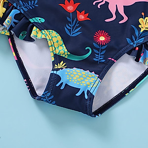 YOUNGER TREE Toddler Baby Girls Swimsuit Infant One Piece Bathing Suits Cute Dinosaur Beach Wear Sunsuit Ruffle Swimwear (12-18 Years, Navy Blue)