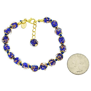 Glass Of Venice Murano Glass Bracelet Italian Blue Sommerso Sparkling Beads Handmade Blown Glass - Murano Glass Bracelets for Women