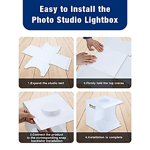 Mini Photo Studio Box, PULUZ 20cm Portable Photography Shooting Light Tent Kit, White Folding Lighting Softbox with 20 LED Lights + 6 Backdrops for Product Display