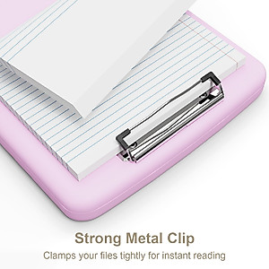 Piasoenc Clipboard with Storage, 8.5 x 11 Organization Box with Pen Holder and A4 Legal Paper Folder, Heavy Duty Plastic, Folio & Side-Opening, Low Profile Clip, for Teachers, Lawers, Deep Pink