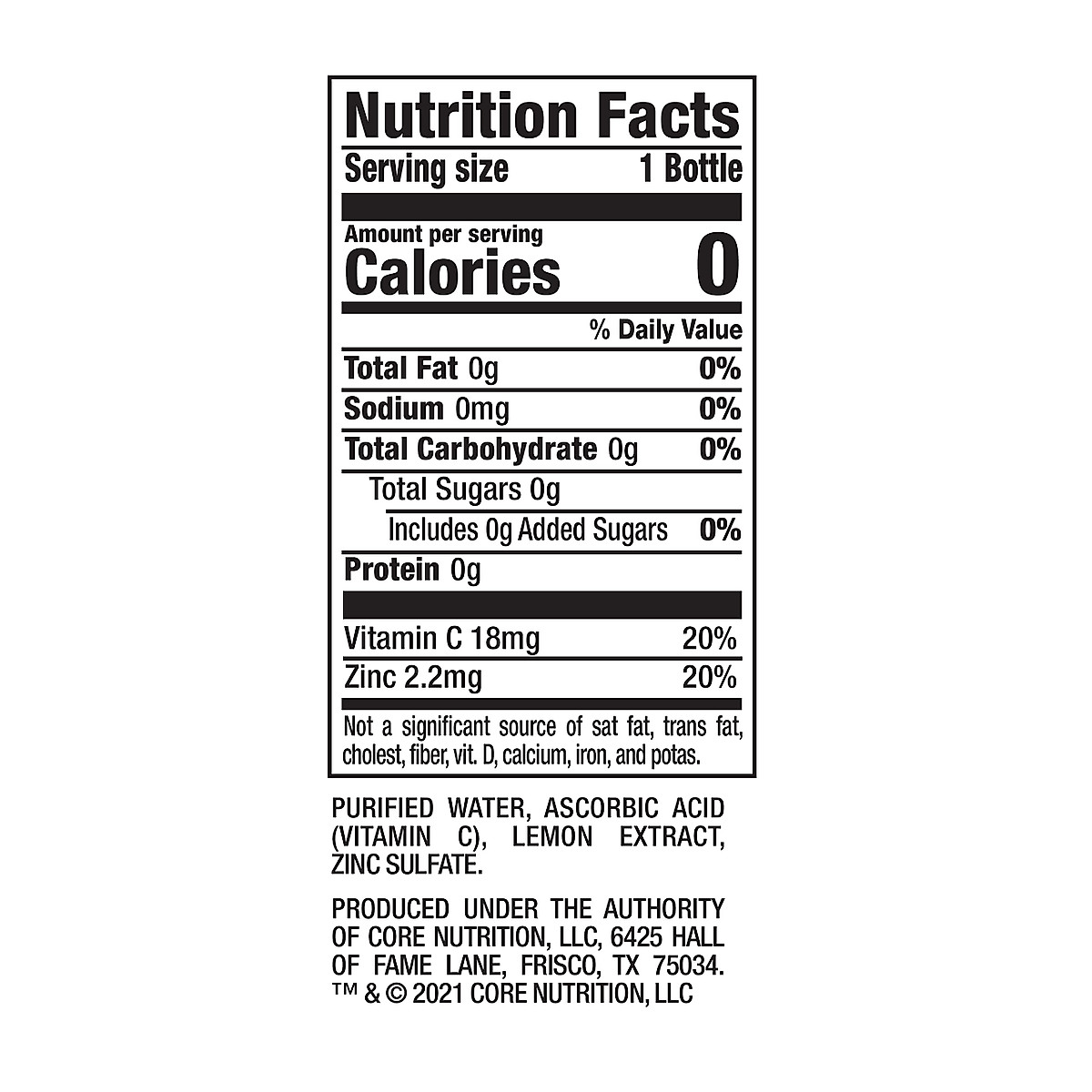 CORE Hydration+ Immunity, Lemon Extract Nutrient Enhanced Water with Vitamin C and Zinc, 23.9 Fl Oz Bottle (Pack of 12)