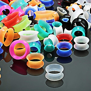 Beautidots 100pcs Colorful Silicone Ear Gauges Plugs Double Flared Ear Tunnels Stretchers Ear Piercing Jewelry 00g