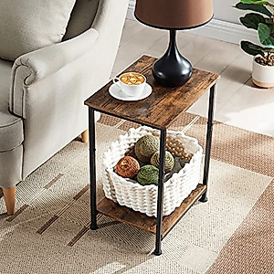 Somdot Side Table, End Table with Storage Shelf for Sofa Couch, Nightstand Bedside Table for Living Room Bedroom, Easy Assembly - Rustic Brown/Black