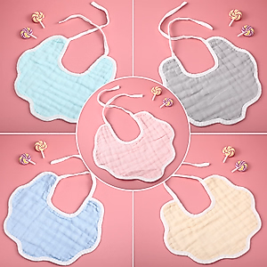 Zhanmai 15 Pieces Newborn Bib Baby Bandana Drooling Bibs 8-Layer Muslin Bibs Unisex Soft and Adjustable Absorbent Bibs for 0-12 Months Infant Toddlers Drooling and Teething, 5 Colors