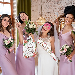 MOVINPE Bachelorette Party Accessories, Bride to Be Sash, Veil, Tiara, Sunglasses, Rhinestone Earrings, Kraft Gift Bags, Greeting Card, Wedding Garter, Pink Bridal Shower Party Decorations Supplies