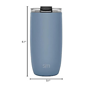 Simple Modern Travel Coffee Mug Tumbler with Flip Lid | Reusable Insulated Stainless Steel Cold Brew Iced Coffee Cup Thermos | Gifts for Women Men Him Her | Voyager Collection | 16oz | Blue Dune