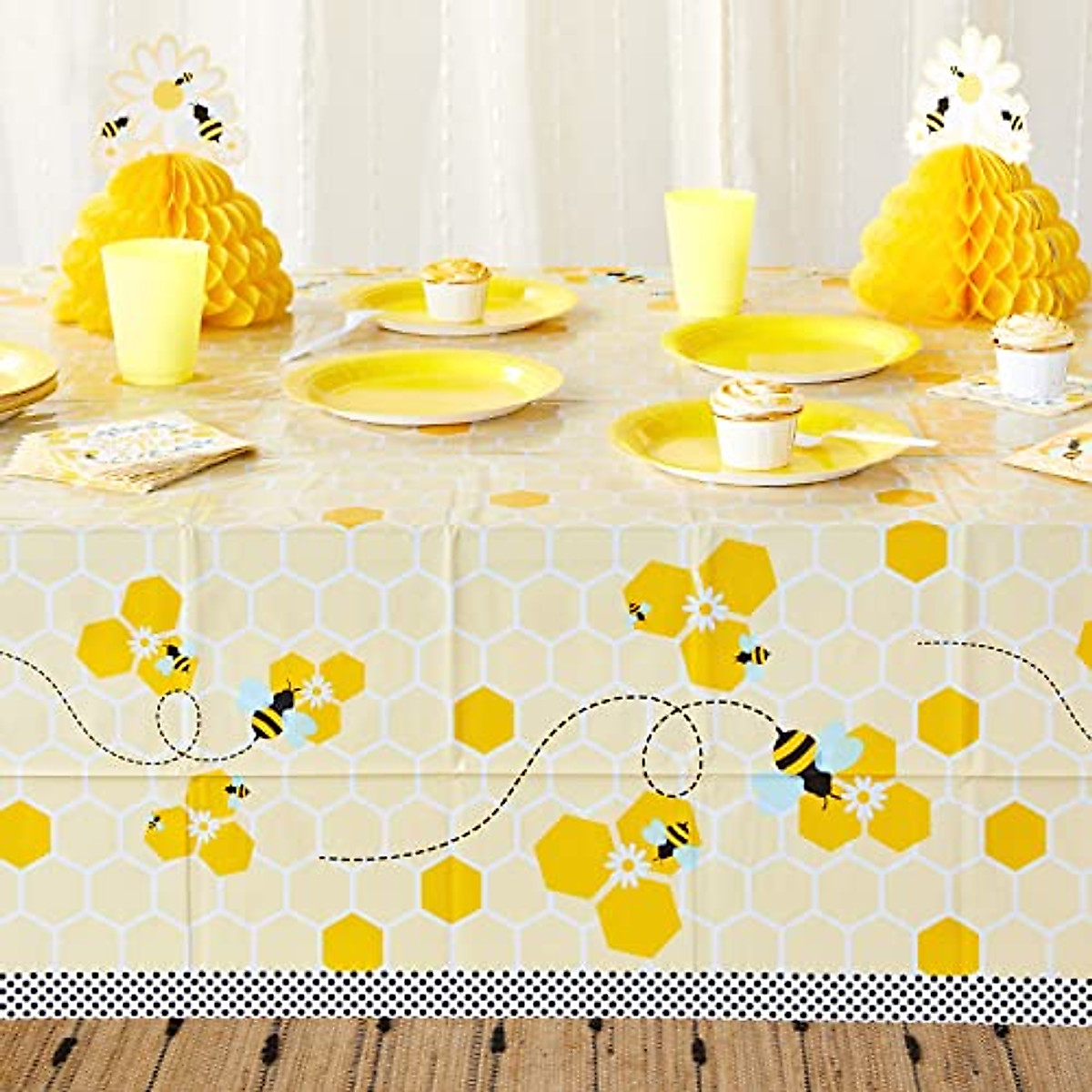 BLUE PANDA 3 Pack Bee Tablecloth, for Kids Birthday Party, Baby Shower, Bumble Bee Gender Reveal Decorations, (54 x 108 in)