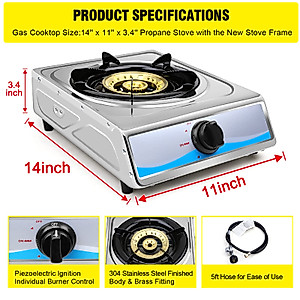 Propane Gas Cooktop，Single Burner Gas Stove Stainless Steel Portable Gas Stove，Auto Ignition Camping Single Burner LPGfor RV, Apartments, Outdoor