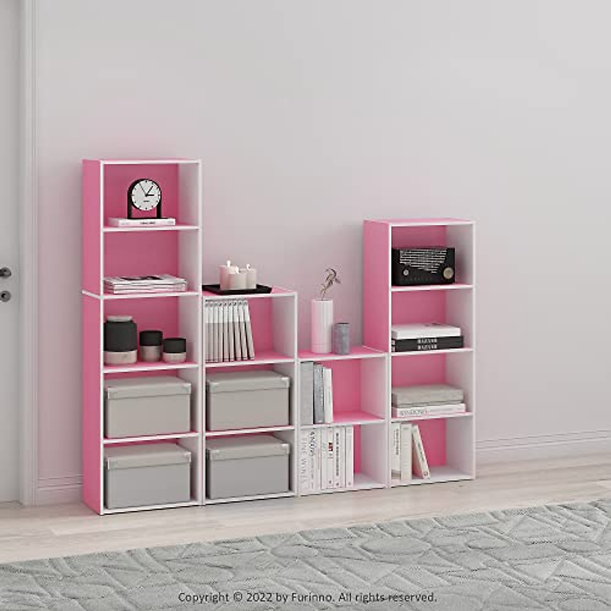 Furinno Luder Bookcase / Book / Storage, 2-Tier, Pink/White