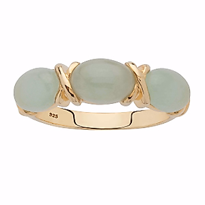 PalmBeach Jewelry Yellow Gold-plated Sterling Silver Oval Shaped Genuine Green Jade X and O Ring Sizes 6-10 Size 9
