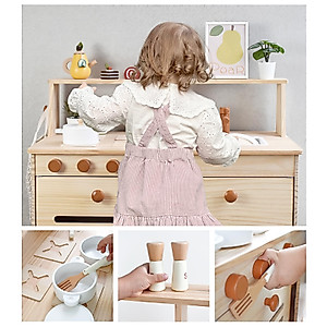 PairPear Kids Kitchen Playset,Wooden Toys Kitchen with Pretend Play Food Dishes and Sink,Toddler Play Kitchen Accessories Gift for Girls Boys Age 3+