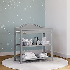 Graco Clara Changing Table (Pebble Gray) - GREENGUARD Gold Ceritifed, Includes Bonus Water-Resistant Changing Table Pad with Safety Strap, 2 Open Shelves