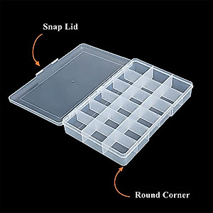 BangQiao 2 Pack Fixed 18 Grids Clear Plastic Compartment Container Case, Transparent Organizer Storage Divider Box with Lid for Bead, Button, Hardware, Screw, Sewing Kit, Craft Supplies