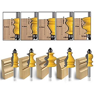 LEATBUY Architectural Molding Router Bit Set 1/4-Inch Shank 5 PCS, Corner Rounding Edge-Forming Woodworking Beading Router Bits Sets Tool Wood Table Door Cabinet Cutter(1/4-Line)