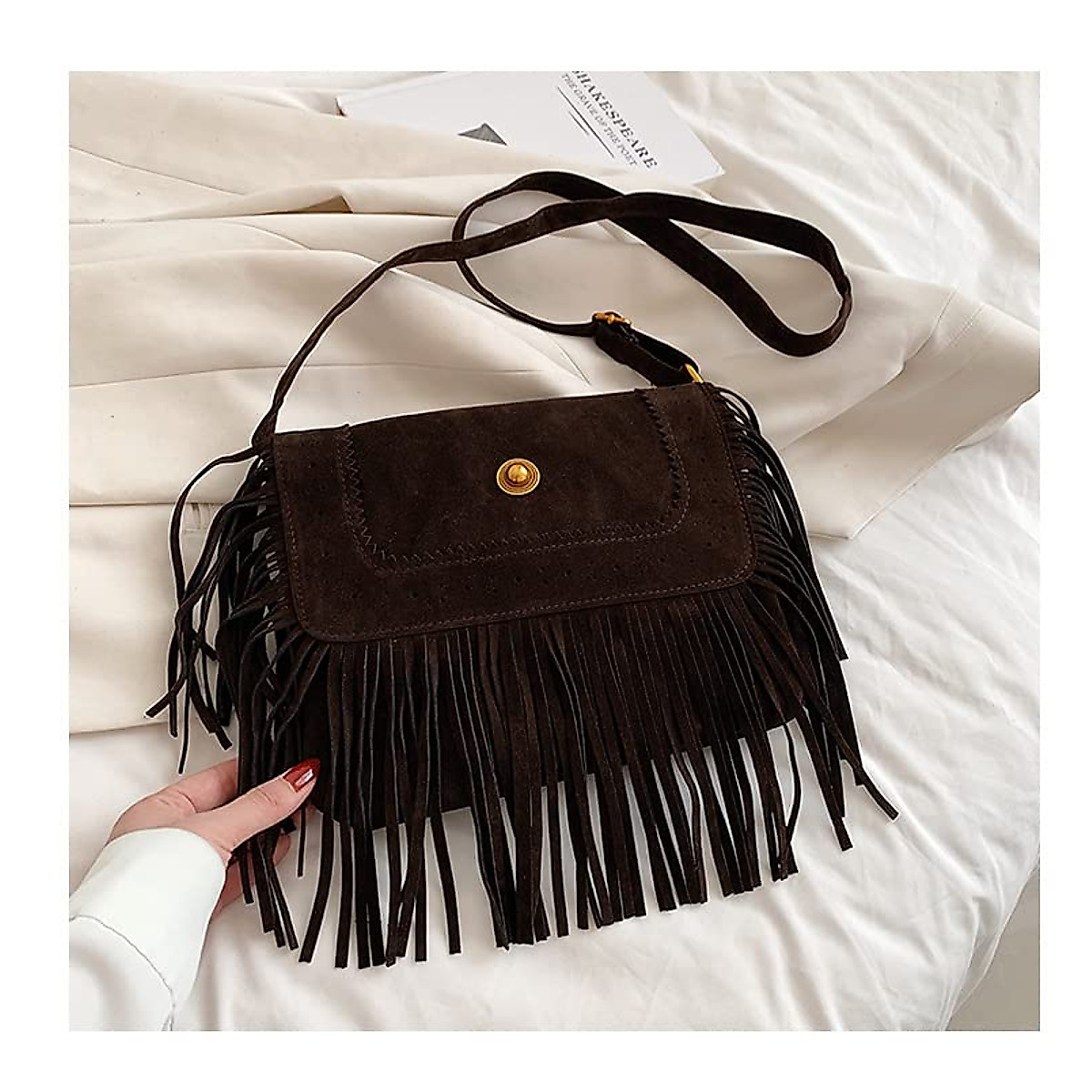 Vintage Western Cowgirl Style Fringe Crossbody Bags Country Women Hobo Hippie Grunge Tassel Faux Suede Shoulder Bags (Coffee,One Size)