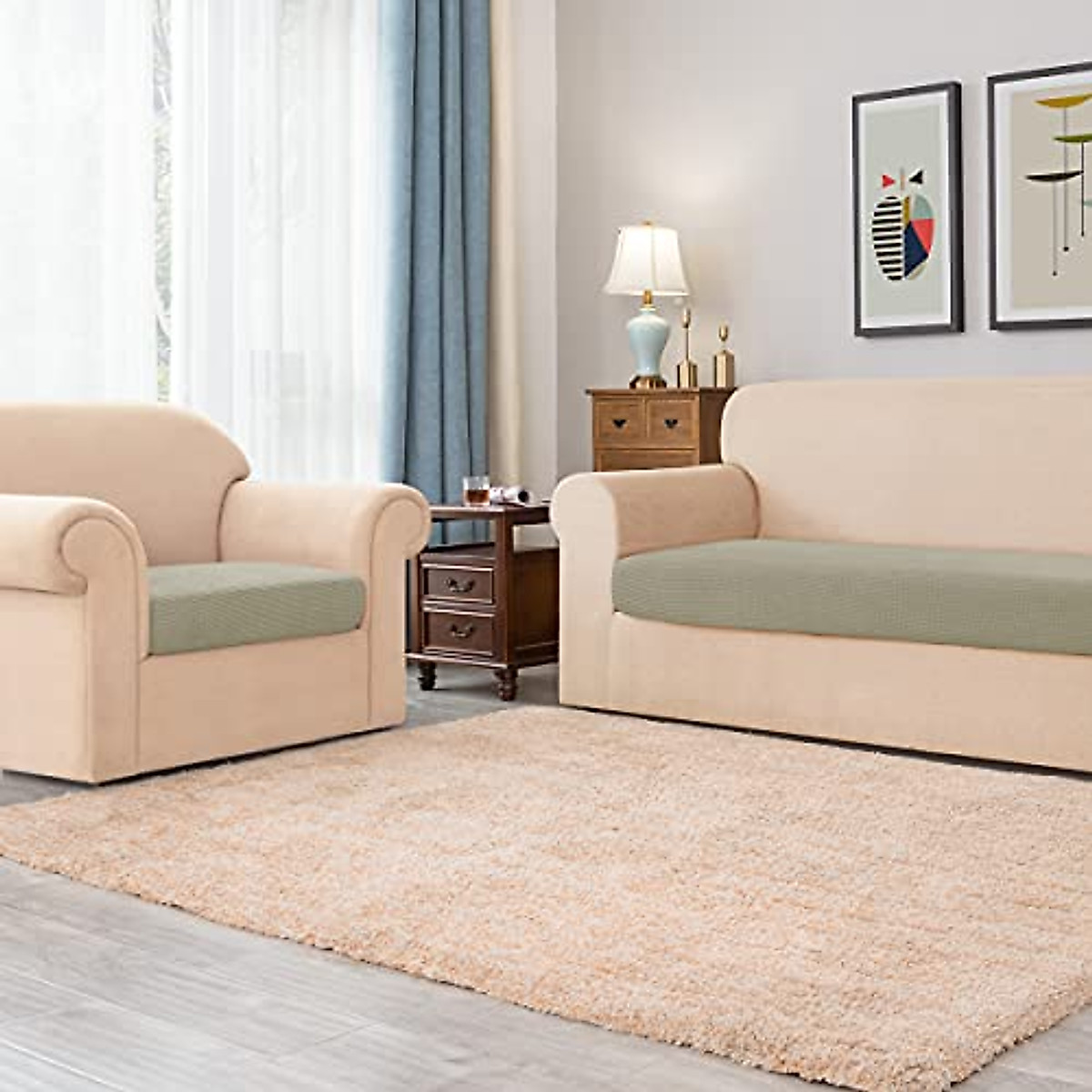 Ouka Sofa Cushion Cover, Stretch Couch Seat Cushion Cover, Reversible Cushion Protector , Soft Chair Loveseat Sofa Cushion Protector(Large,Sand)