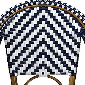 Baxton Studio Ilene Classic French Indoor and Outdoor White and Blue Bamboo Style Stackable Bistro Bar Stool