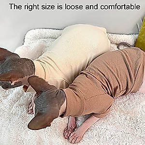 Toysructin Hairless Cat Pullover T-Shirt with Sleeves, Warm Cozy Pet Cat Clothes Stripe Turtleneck Shirt, Soft Breathable Kitten Wear Jumpsuit Costume for Sphynx Cornish Rex Devon Rex Peterbald Cats