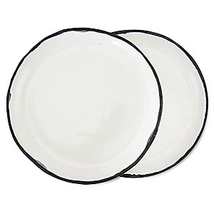 roro Hand-Molded Glossy Ceramic Stoneware White Tabletop Appetizer Plates with Hand-Drawn Black Border, Set of 2