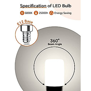 PURSNIC C7 LED Bulb, 15 Watt Light Bulbs Equivalent(1.5W), Daylight White 5000K, S6 Mini LED Bulb E12 Candelabra Bulb, Small Light for Salt Lamp Bulbs, LED Night Light Bulbs for Bedroom, 6 Pack