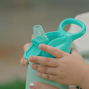Nuby Thirsty Kids No Spill Flip-It Reflex Stainless Steel Travel Cup or Water Bottle - 10 Oz - 18+ Months - Aqua Mint