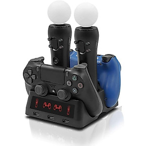 Controller Charger Charging Station Fast Charging Adapter, Multi Functional Charging Station for Sony / Move/ VR Controller with LED Indicator