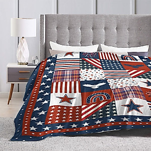 Ishanaten Flag Star Patriotic Blankets Independence Day 4th of July Blanket Gifts, Ultral Soft Blue Red White Lightweight Flannel Blankets Throw for Home Sofa Bed Chair 50"x60" for Teens