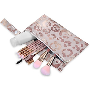 Moudou 2pcs Rose Leopard Wet Dry Bag Waterproof Reusable Baby Cloth Diaper Wet Dry Organizer with Two Zippered Pockets for Travel, Beach, Pool, Stroller, Diapers, Dirty Gym Clothes, Wet Swimsuits