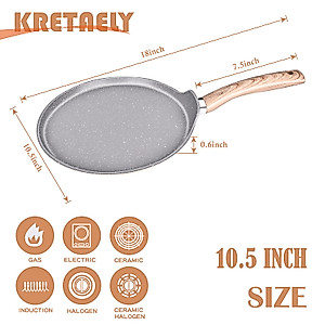 KRETAELY Crepe Pan Nonstick Crepe Maker with Spreader Dosa Pan Pancake Frying Pan with Granite Coating 10.5 inch Pancake Pan Induction Compatible PFOA Free