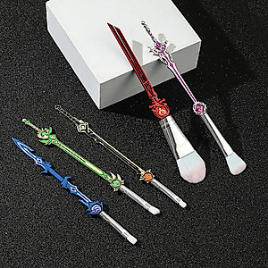 Genshin Vision Makeup Brushes Set, 5Pcs Creative Hot Game Cosmetic Brushes Set, Premium Synthetic Foundation Eyeshadow Brushes Gift for Young Girl Women Fans (Genshin 177)