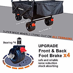 SKYMANOR Collapsible Wagon Folding Garden Cart with Removable Canopy Utility Wagon Cart with All-Terrain Wheels Brake Beach Cart for Sand Heavy Duty Beach Wagon for Camping Shopping (Black)