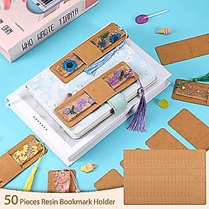 Fumete 50 Pieces Resin Bookmark Holder 5.9 x 1.8 Inches Kraft Bookmark Sleeves DIY Bookmarks Display Cards for Bookmark Wrapping Small Business Packaging Supplies Party Favor Gift (Brown, Cute)