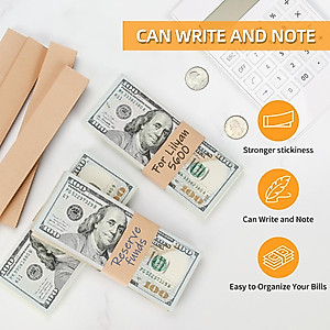 Money Bands 550 Pack Blank Natural Kraft Brown Cash Bands Self Adhesive Currency Straps for Bill Wrappers Cash Organizer