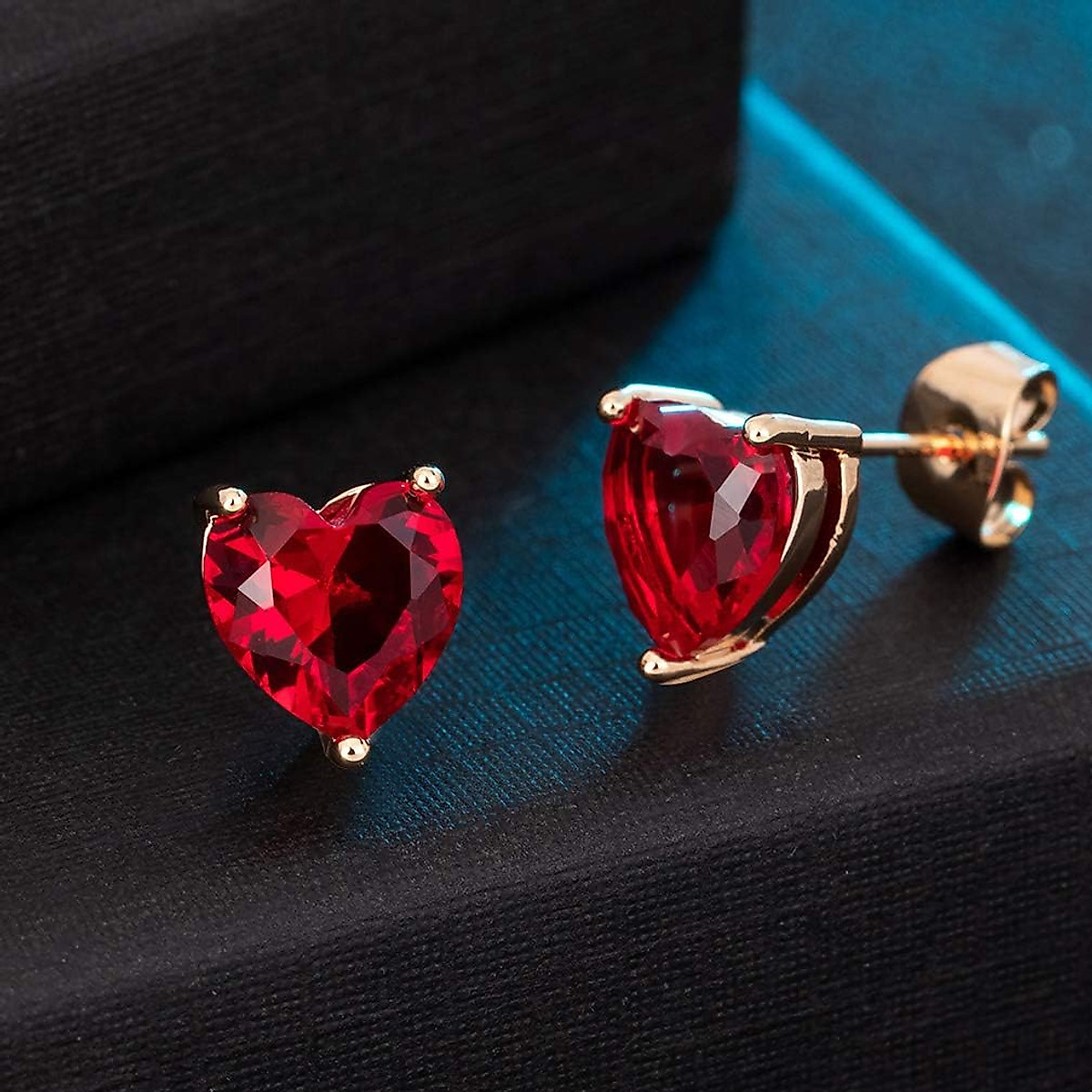 Heart Austrian Crystal Stud Earrings for Women Fashion 925 Sterling Silver Hypoallergenic Jewelry (Red)