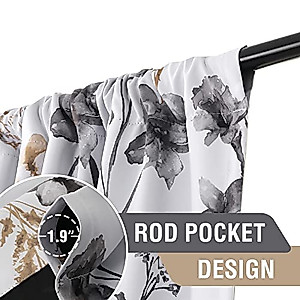 H.VERSAILTEX 100% Blackout Curtains for Bedroom Cattleya Floral Printed Drapes 84 Inches Long Leah Floral Pattern Full Light Blocking Drapes with Black Liner Rod Pocket 2 Panels, Grey/Taupe