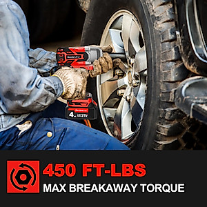 Cordless 1/2 Impact Wrench Brushless, 21v Power Impact Gun with 3 Variable Speeds, Max Torque 450Ft-lbs (600N.m), 4.0Ah Battery and Charger, 6Pcs Impact Sockets, Electric Impact Wrench for Car Home