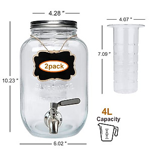 Accguan 1-Gallon Drink Dispenser,Glass Water Dispenser with Tin Lid and Stainless steel faucet,Black Iron Frame,Mason Drink Dispenser for Parties, Picnics, Barbecues and Daily,2 pack