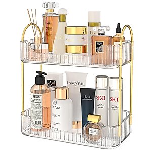 heesky Bathroom Countertop Organizer, 2-Tier Makeup Organizer Countertop, Cosmetics Skincare Organizer Storage for Perfume, Vanity Organizer for Dresser, Spice Rack Holder for Kitchen(Clear)