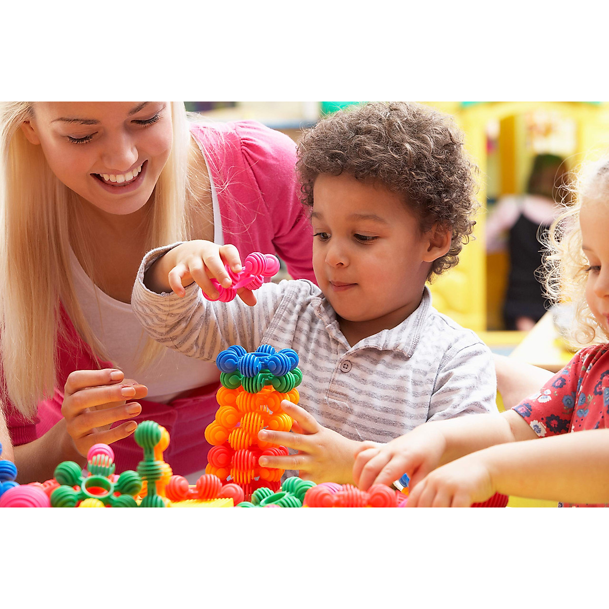 Skoolzy Rainbow Star Flex Building Toys 90 Piece Jumbo Set, STEM Building Blocks for Kids Ages 4-8, Tinker Toys for Classroom Bins