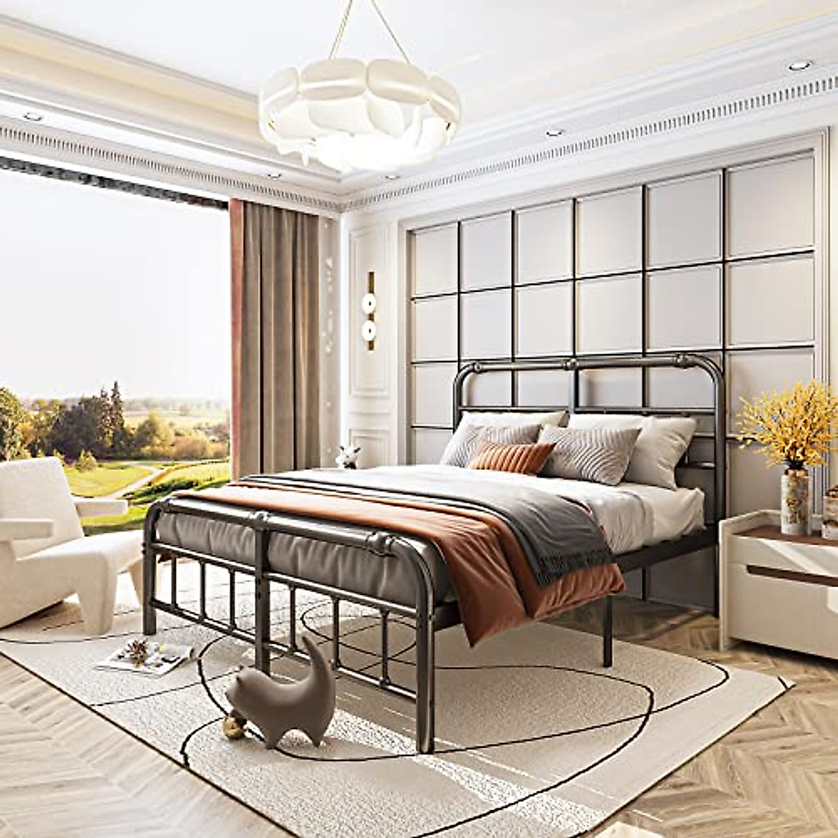 Bednowitz Bed Frame Queen Size, Heavy Duty Metal Slats Support Mattress Foundation, 14 Inch High Platform Bed with Headboard and Footboard, No Box Spring Needed, Noise Free, Easy Assembly, Black