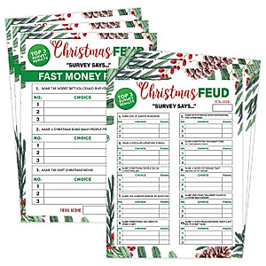 Christmas Feud Game Set, Friendly Feud Quiz, Baby Shower Game, Christmas Party Activity, Family Games for Adults (30 Feud Cards + 3 Fast Money Round Cards) Xmas Holiday Winter Party Decorations-P006