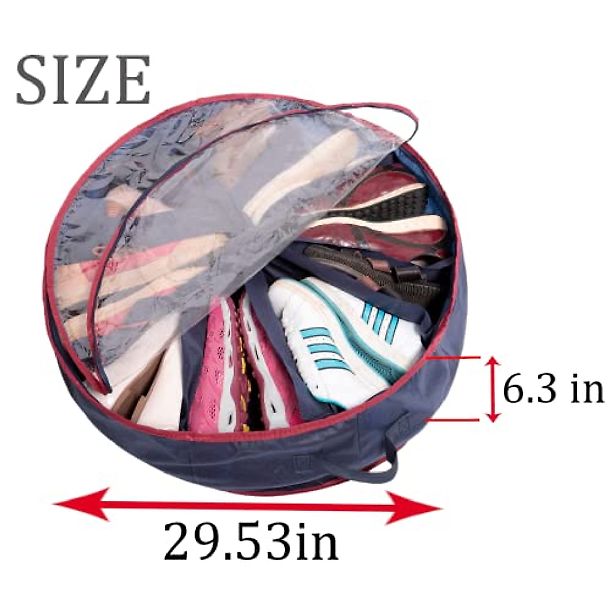 Japarismo Under Bed Shoe Storage Round Shape Organizer Sturdy Zippers Clear Cover Solution Bag Bedroom Containers Dust Shield Box (Round Navy (2 sets))