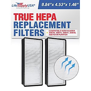 LifeSupplyUSA True HEPA Filter Replacement Compatible with Hunter 30836, 30841, 30847, 30848, 30876 Air Purifier (2-Pack)