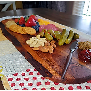 FEATHERLEE - Extra Large Premium Natural Live Edge Acacia Charcuterie Cheese Board Serving and Cutting Tray with Round Handle