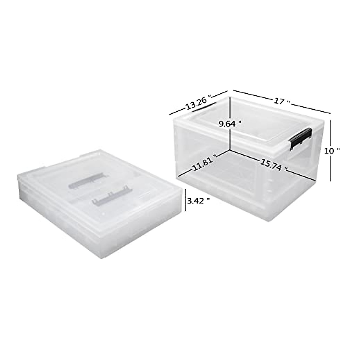 Qskely 30 L Clear Plastic Collapsible Storage Crate, Folding Storage Box with Lid, 4-Pack