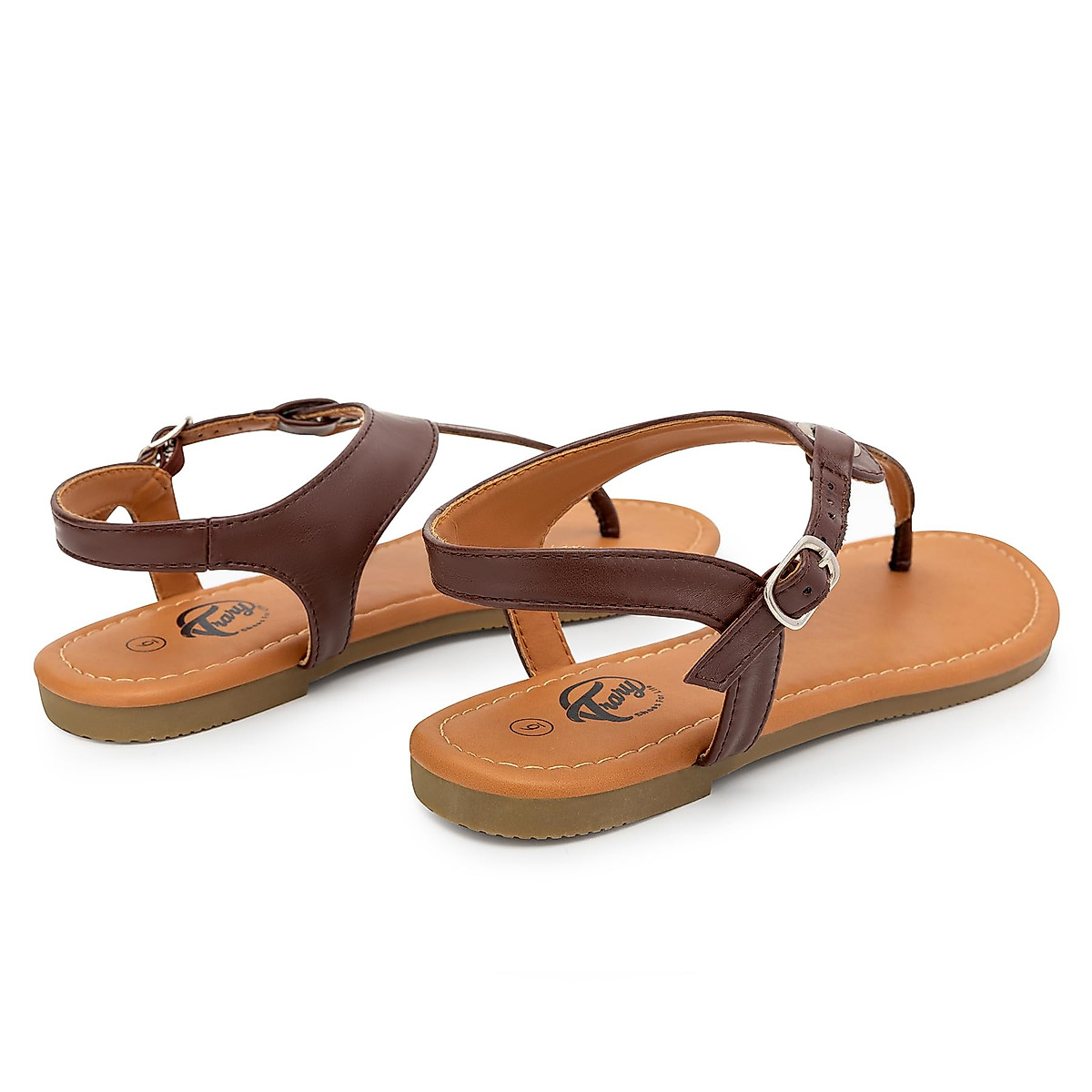 Trary Flat T-Strap Thong Sandal for Women BROWN 07